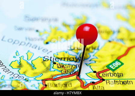 Talvik, Norway pinned on map Stock Photo - Alamy