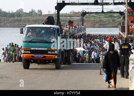 Likoni ferry carrying road and foot traffic in Mombasa, Kenya, Africa ...