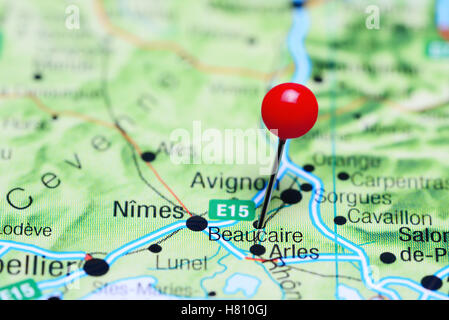 Beaucaire pinned on a map of France Stock Photo - Alamy