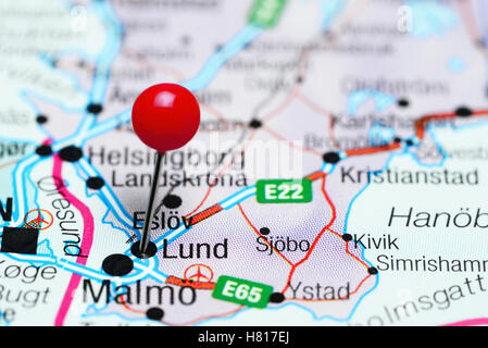 Lund, Sweden pin on map Stock Photo - Alamy