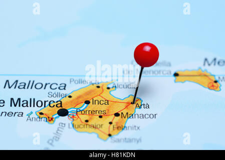 Arta pinned on a map of Spain Stock Photo - Alamy