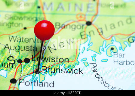 A map of Brunswick, Maine marked with a push pin Stock Photo - Alamy