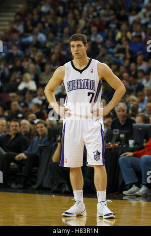 Sacramento Kings guard Jimmer Fredette is created by fans before an NBA ...