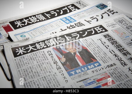 Japanese newspapers lead with the news that Donald Trump was elected as ...
