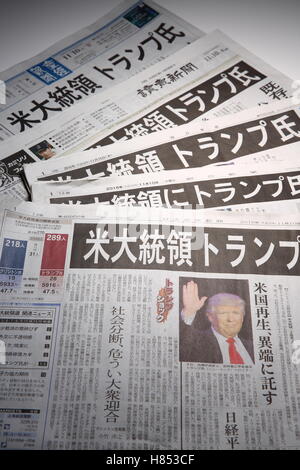 Japanese newspapers lead with the news that Donald Trump was elected as ...