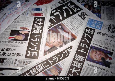 Japanese newspapers lead with the news that Donald Trump was elected as ...