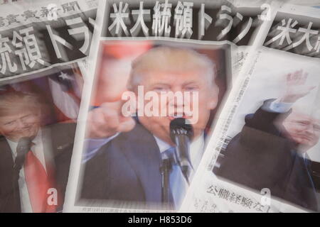 Japanese newspapers lead with the news that Donald Trump was elected as ...
