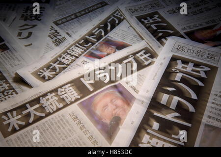 Japanese newspapers lead with the news that Donald Trump was elected as ...