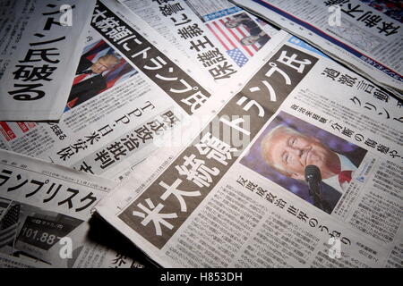 Japanese newspapers lead with the news that Donald Trump was elected as ...
