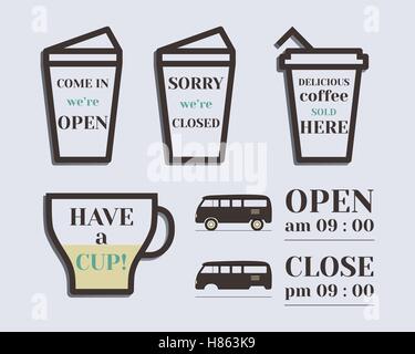 Coffee signs. Open and Closed elements. Dream coffee design with ...