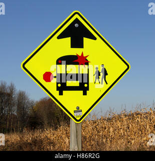 School bus warning sign Stock Photo - Alamy