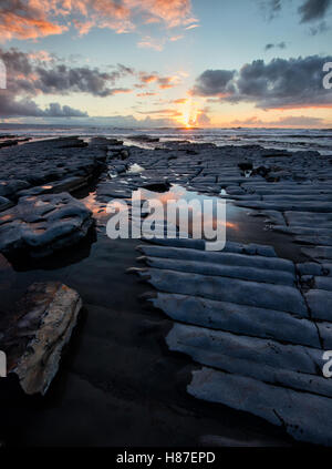 Wave cut platform of Jurassic lias limestone strata in the Bristol ...