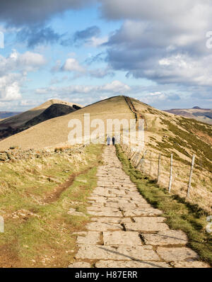 Walkers on the Great Ridge walk heading towards Lose Hill with views of ...