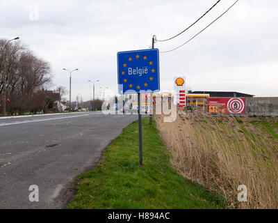The French and Belgian border near De Panne and Bray dunes on the D601 ...