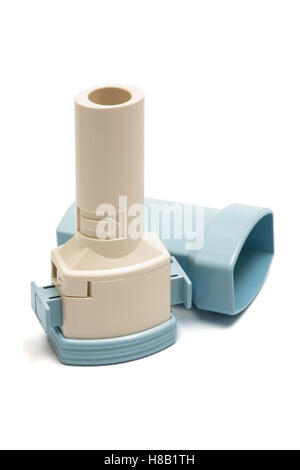 a Blue Ventolin asthma inhaler isolated on a white background Stock ...