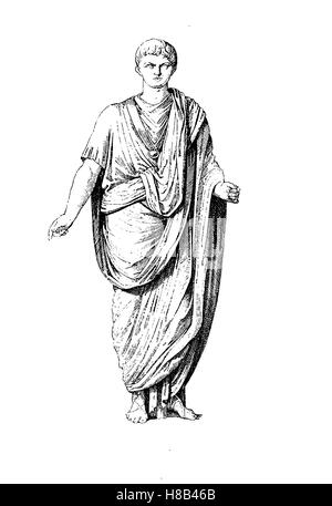 toga, a distinctive garment of Ancient Rome, Full shape with sine and ...