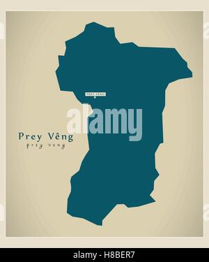 Map of Cambodia with the provinces, Prey Veng is highlighted by orange ...