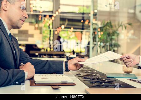 Business Man Handing Out Report Restaurant Table Concept Stock Photo ...