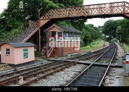 Signal box and footbridge at Buckfastleigh station on the South Devon ...
