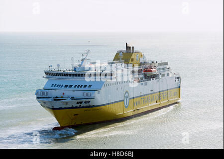 Transmanche Ferry Cote d'Albatre leaves Newhaven harbour East Sussex UK ...
