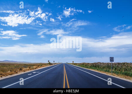 Endless road somewhere in the Midwest of the USA under a dramtic dark ...
