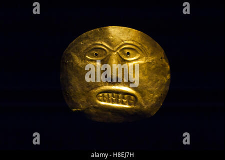 An ancient gold mask at the Museo Del Oro, Bogota, Colombia, South ...