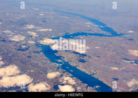 Beautiful aerial view of Lake Sakakawea, North Dakota State Stock Photo ...
