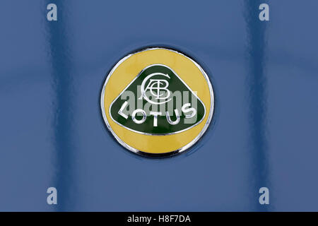 classic lotus car badge on traditional yellow and green paint work ...