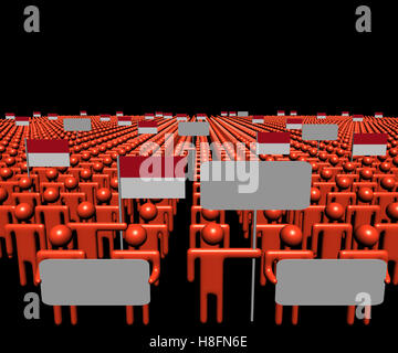 Crowd of abstract people with many Indonesian flags illustration Stock ...