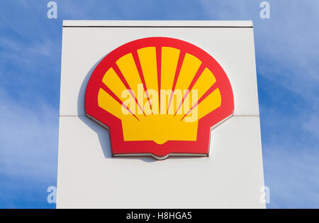 Royal Dutch Shell gas station signage gas prices closeup, FuelSave ...