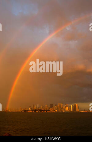 Manhattan with rainbow from Liberty Walk, Liberty State Park, New ...
