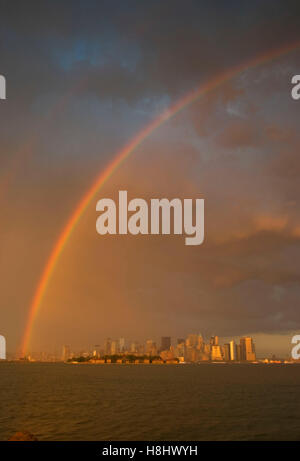 Manhattan with rainbow from Liberty Walk, Liberty State Park, New ...