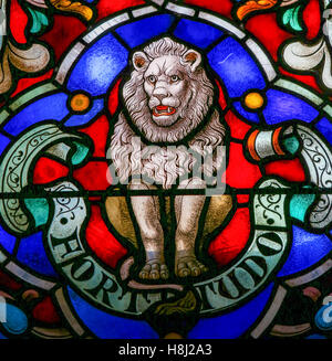 Stained Glass window depicting a Lion as the Symbol of Strength ...