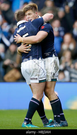 Scotland's Huw Jones scoring his second try during the Guinness Six ...