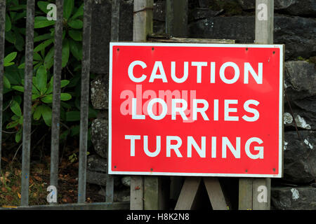 Road sign: caution lorries turning Stock Photo - Alamy