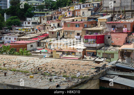 Colorful houses of the poor inhabitants of Luanda, Angola. In the ...
