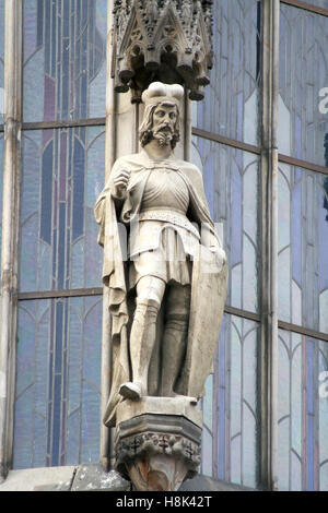 Tower with knight figure on art nouveau building Stock Photo - Alamy
