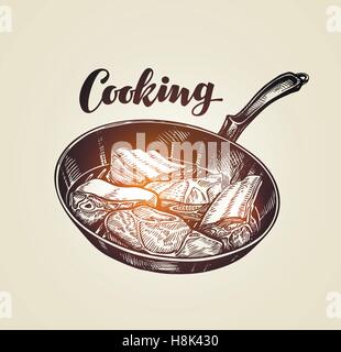 Frying pan, illustration, vector on a white background Stock Vector ...
