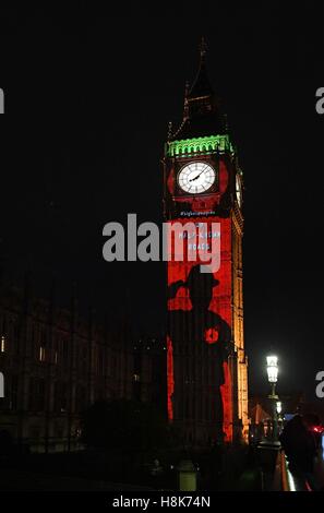War poem 'The Send Off' by Wilfred Owen is projected onto Elizabeth ...
