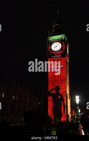 War poem 'The Send Off' by Wilfred Owen is projected onto Elizabeth ...