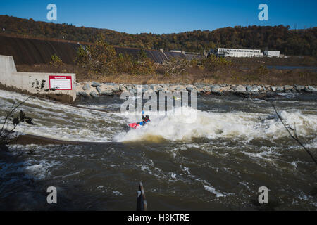 Holtwood, Pennsylvania– November 5, 2016: Kayakers taking advantage of ...