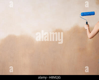 Cropped view of young woman painting on sketchbook near water and ...