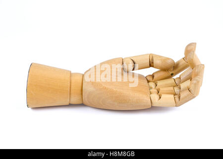 wooden hand upturned hands isolated on white background Stock Photo - Alamy