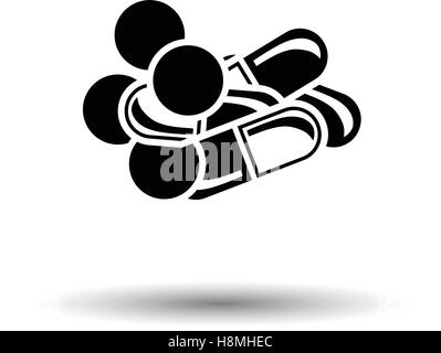 Pill and tabs icon. White background with shadow design. Vector ...
