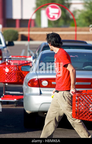 Trolley Boy Returns Shopping Carts At A Target Store Stock Photo - Alamy