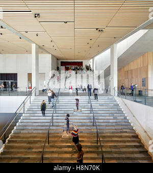 Foyer with multi-purpose hall and wide staircase. Moesgaard Museum ...