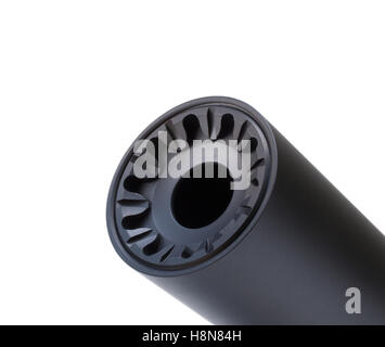Silencer on black as seen from the muzzle side Stock Photo - Alamy