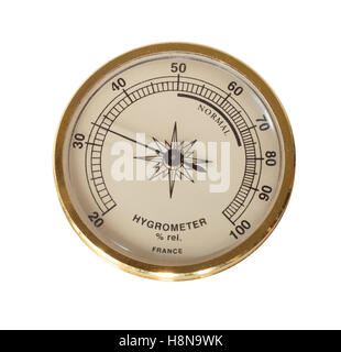 Dial of instrument for measuring humidity, isolated on a white ...