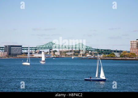 The Charlestown Bridge at the mouth of the Charles River Boston ...