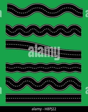 Set of wavy road elements with dashed lines (Straight version is ...